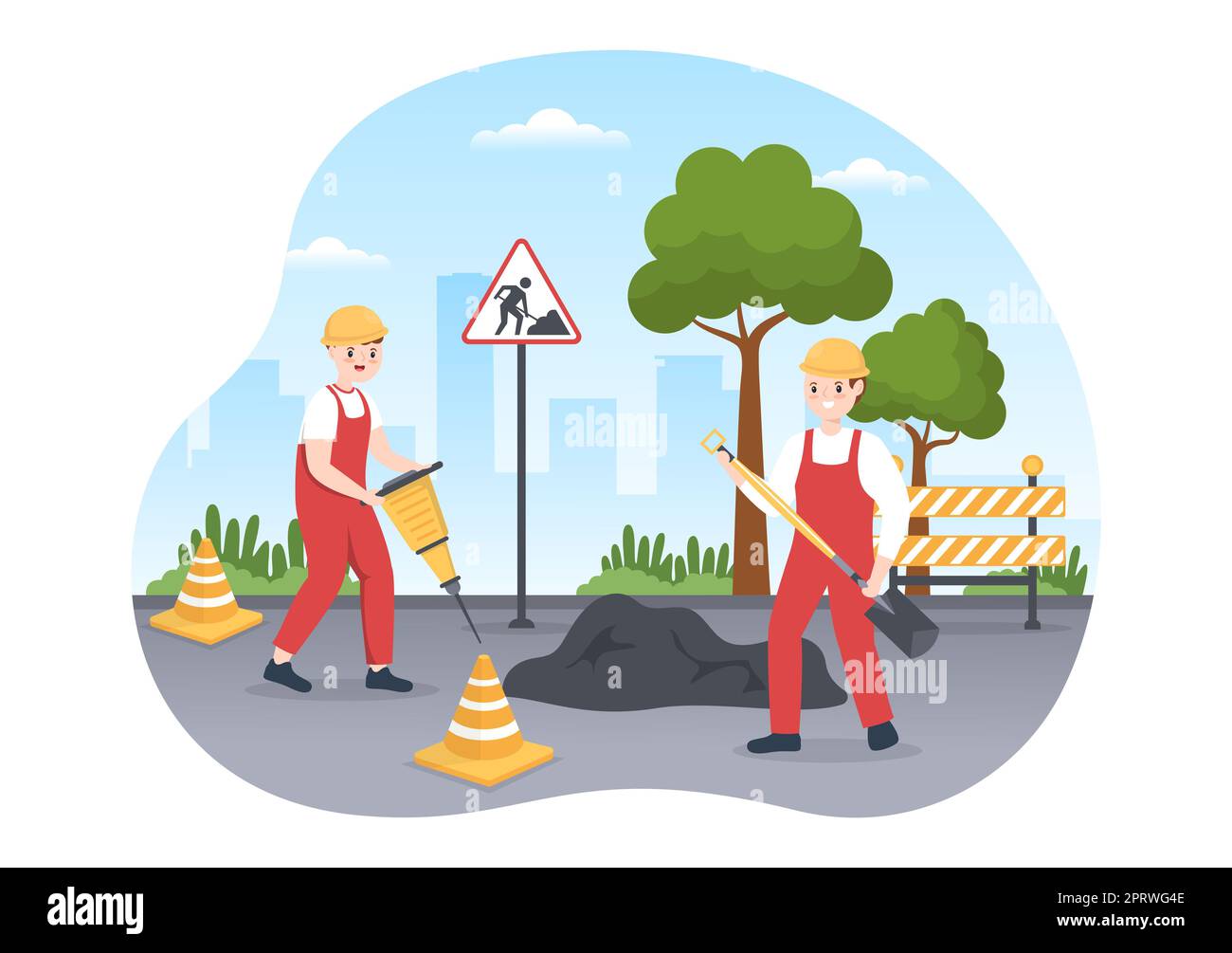 Road Construction and Highway Maintenance Workers Working on Asphalt ...