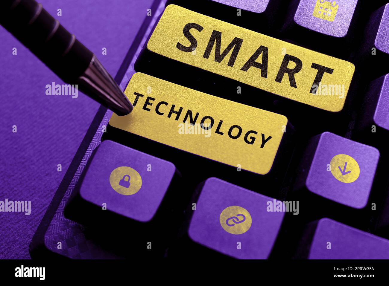 Hand writing sign Smart Technology, Business showcase used to protect and prevent errors in hard ...