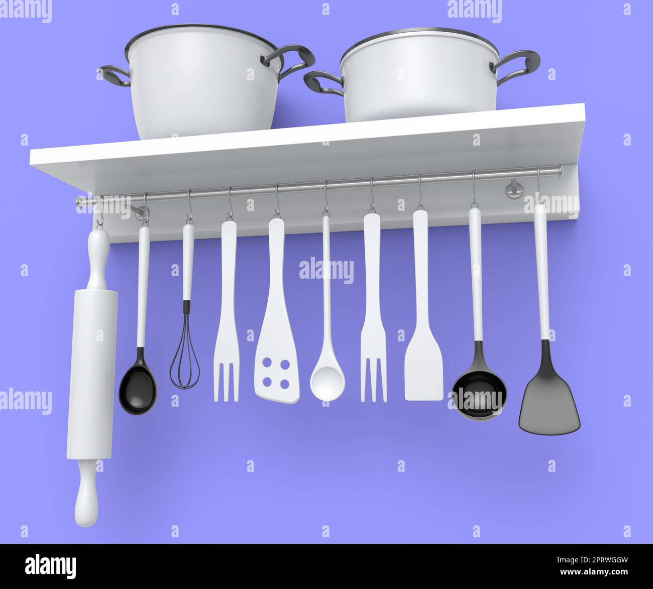 Set of kitchen utensil, stewpot, frying pan and chrome plated cookware ...