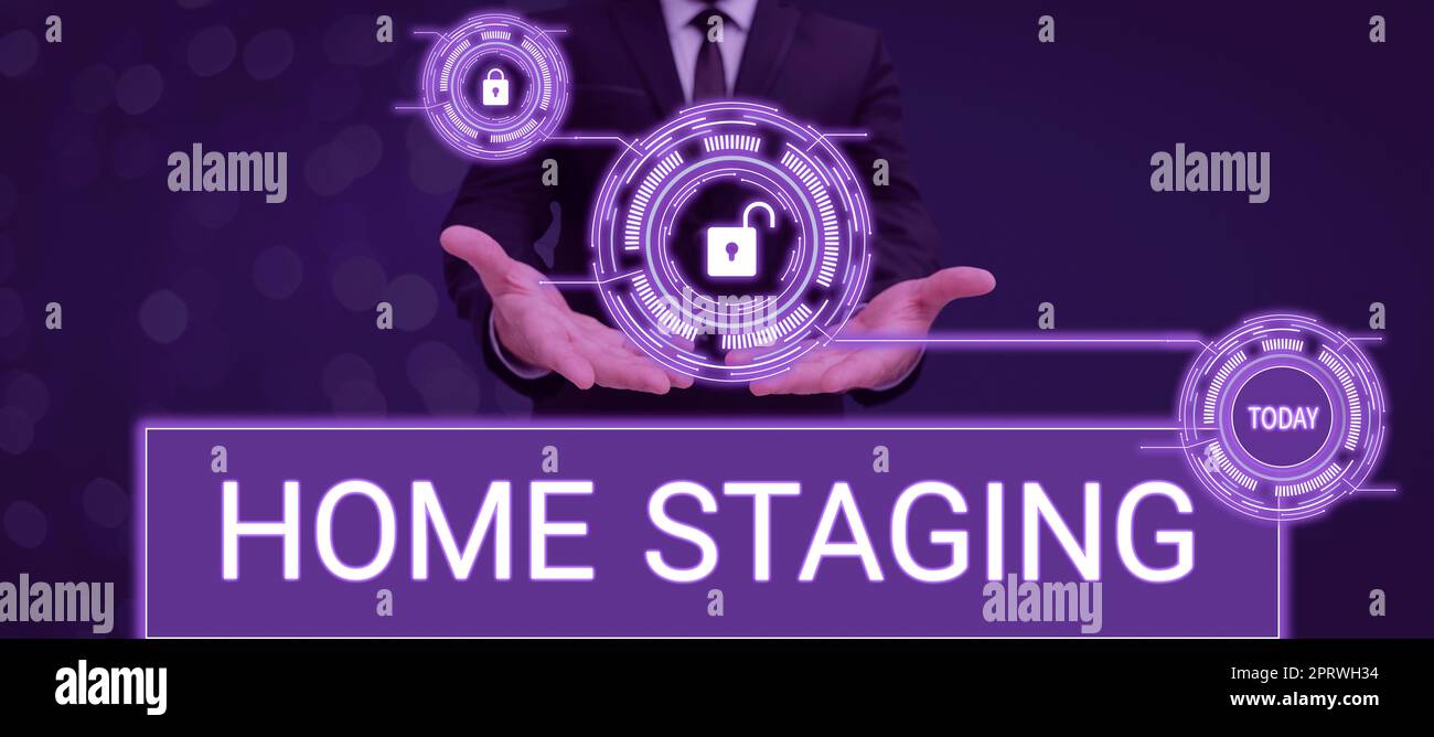 Conceptual display Home Staging. Word for Act of preparing a private ...