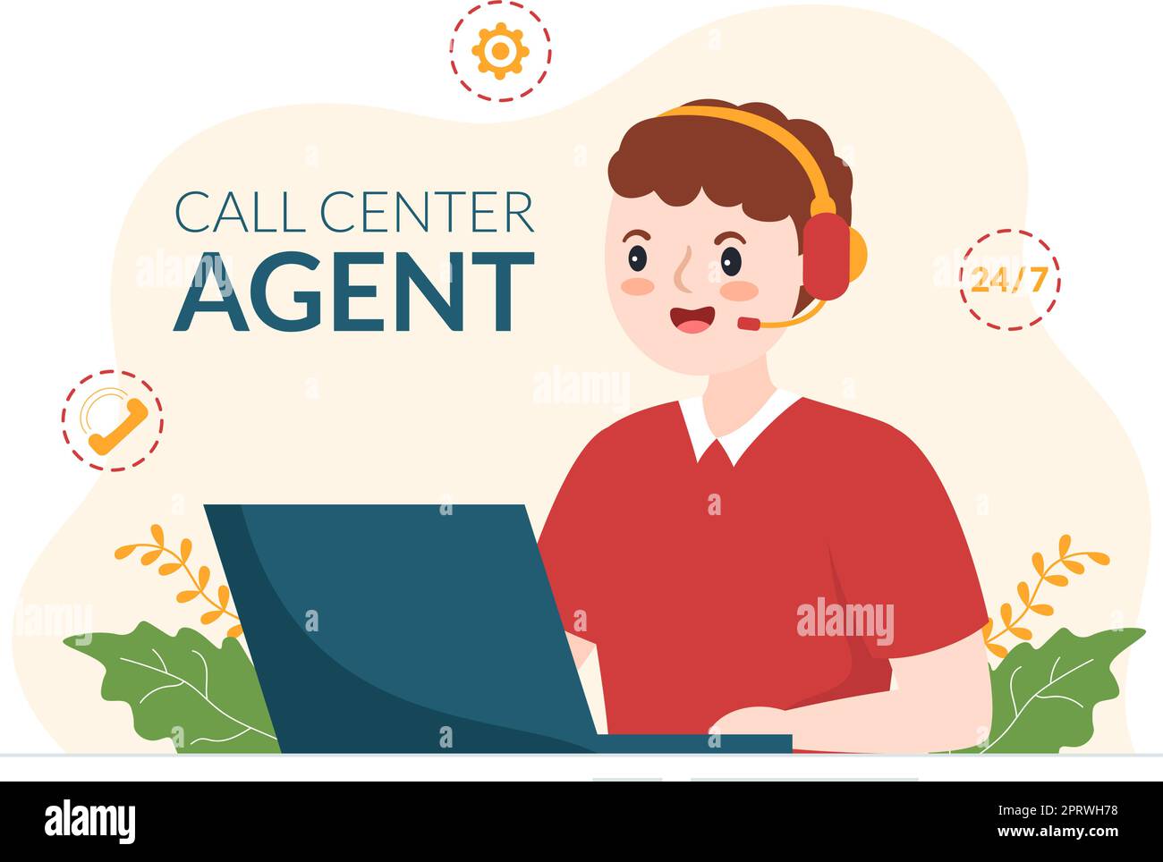 Call Center Agent of Customer Service or Hotline Operator with Headsets ...