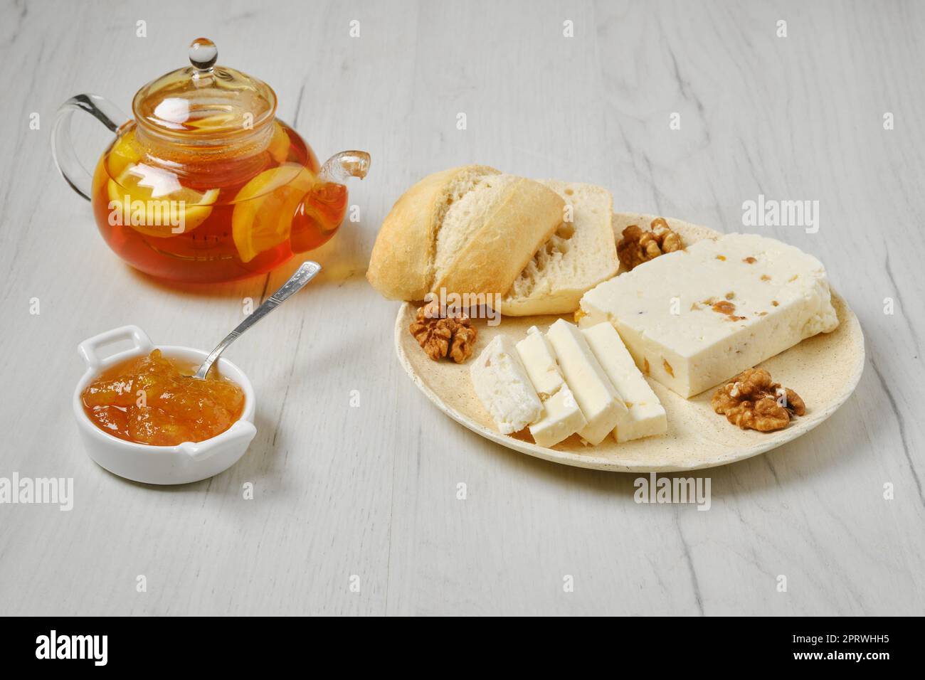 Homemade curd cheese with raisin and walnut Stock Photo - Alamy