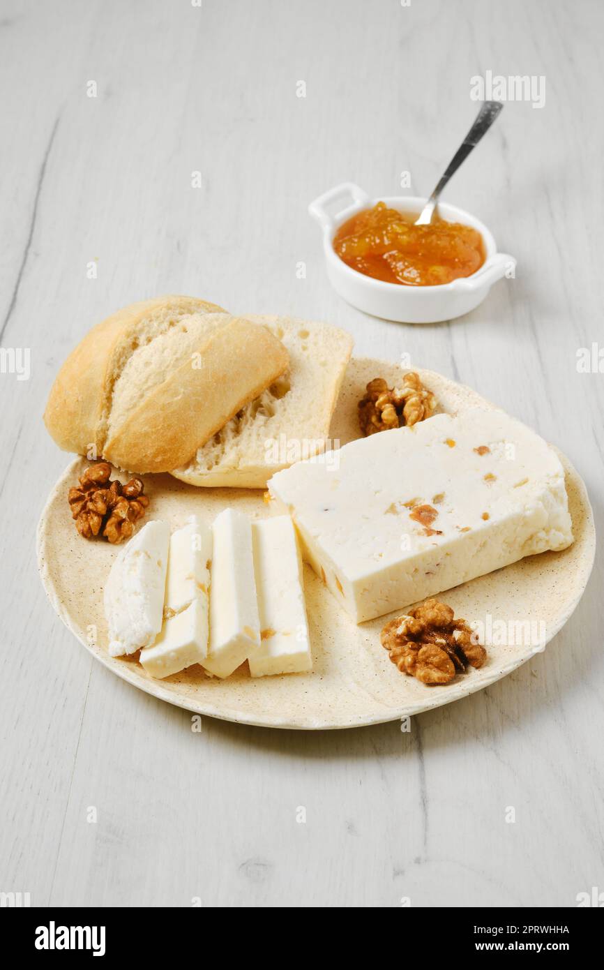 Homemade curd cheese with raisin and walnut Stock Photo - Alamy