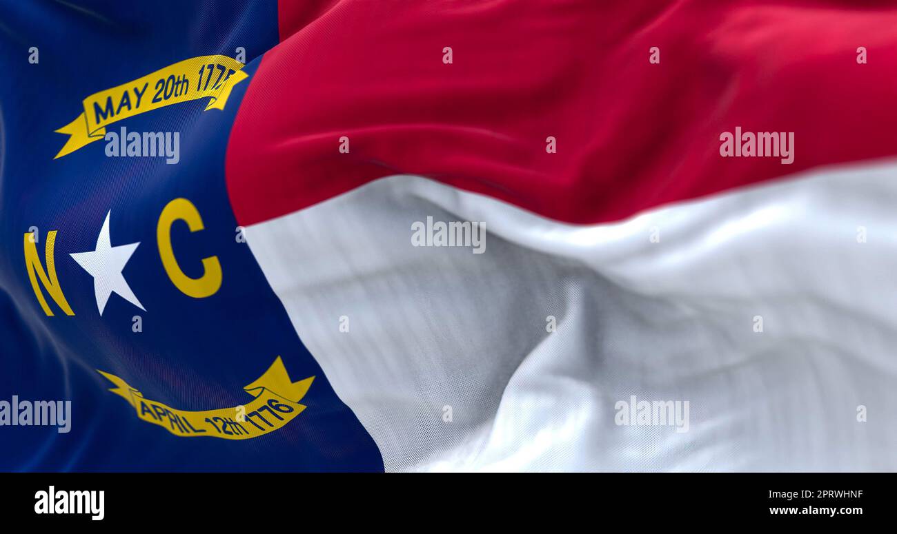 Close-up view of the North Carolina state flag waving. North Carolina ...