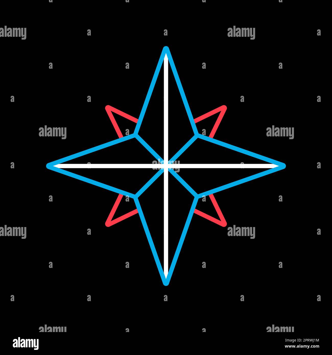 Wind rose vector isolated on black background icon. Navigation sign ...
