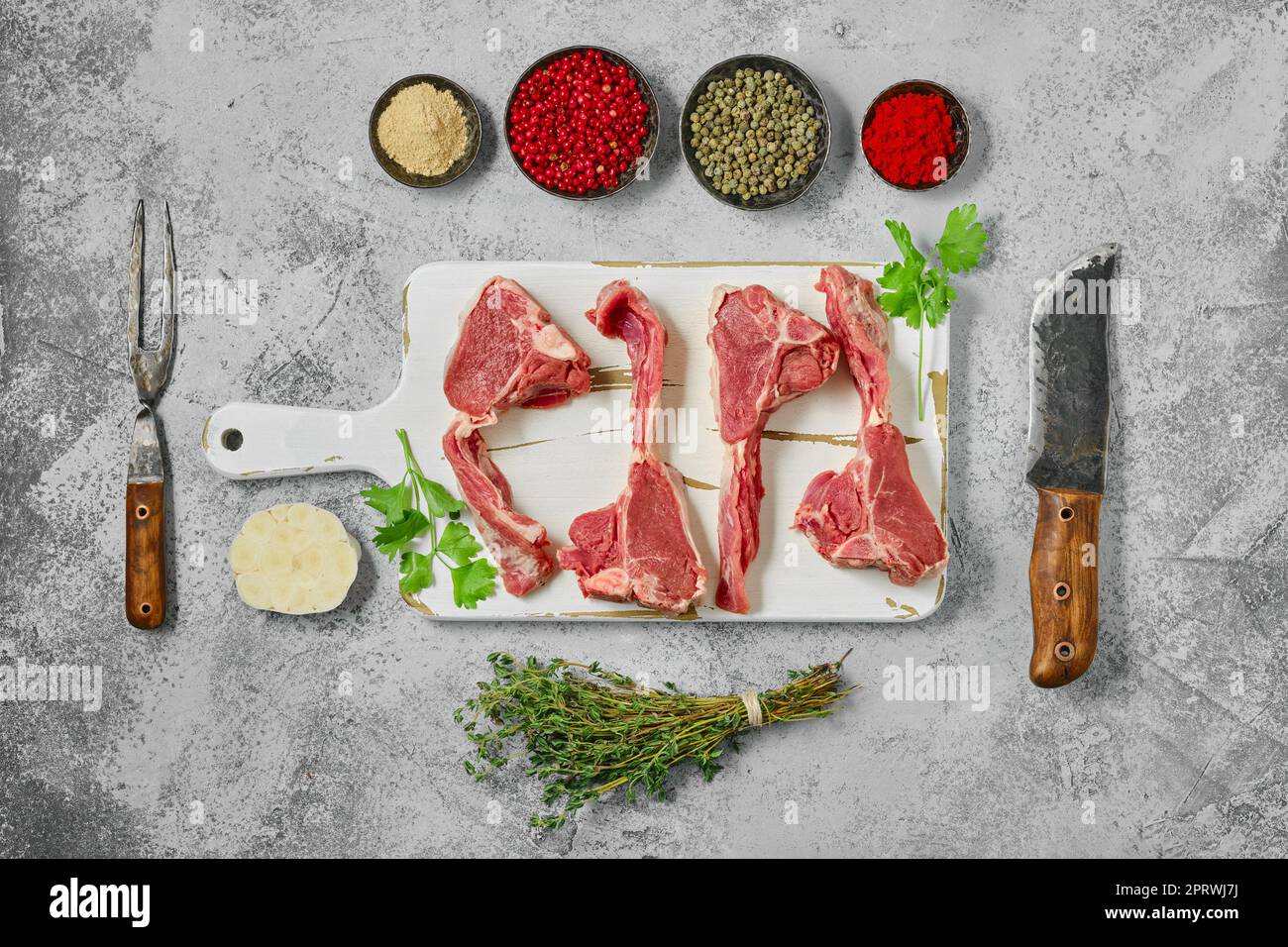 Overhead view of raw boneless rack of lamb Stock Photo - Alamy