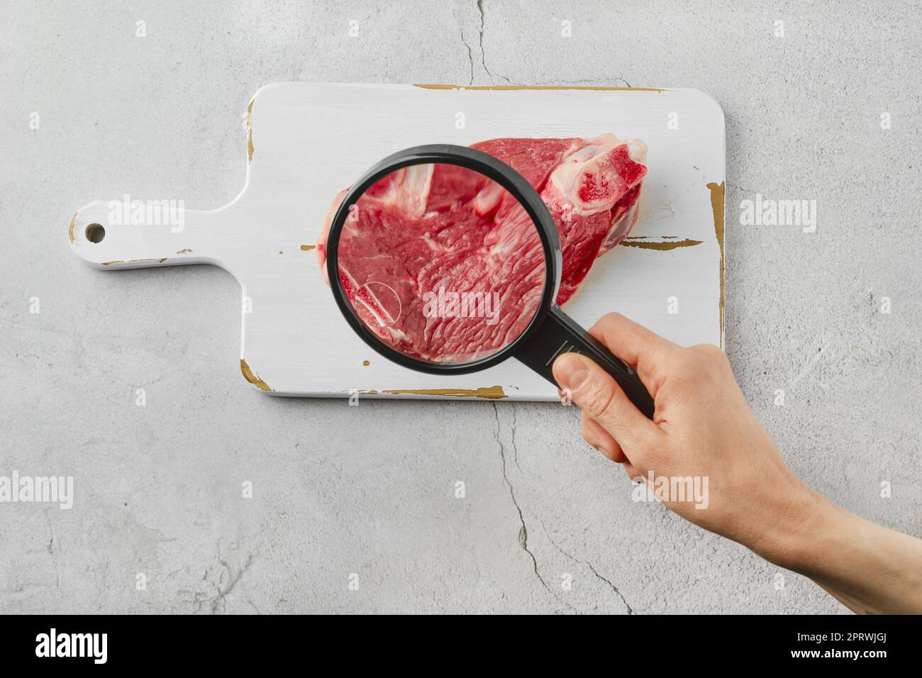 Cultured meat concept. Meat from beaker, top view Stock Photo - Alamy