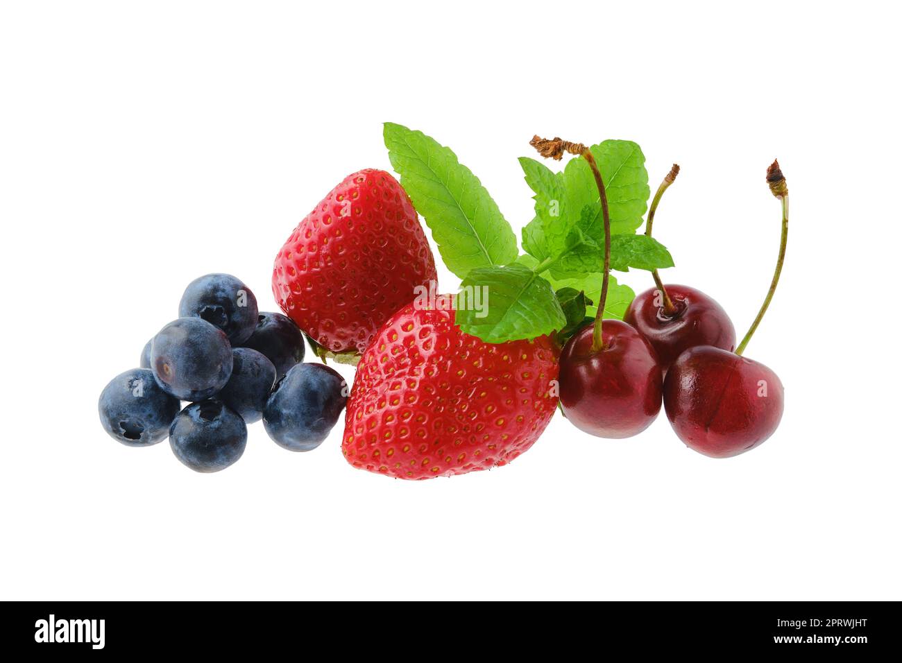Fresh strawberry, cherry, blueberry and mint isolated on white Stock ...