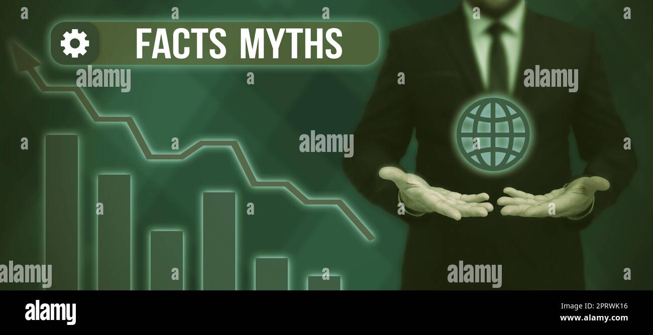 Hand writing sign Facts Myths. Business overview work based on ...