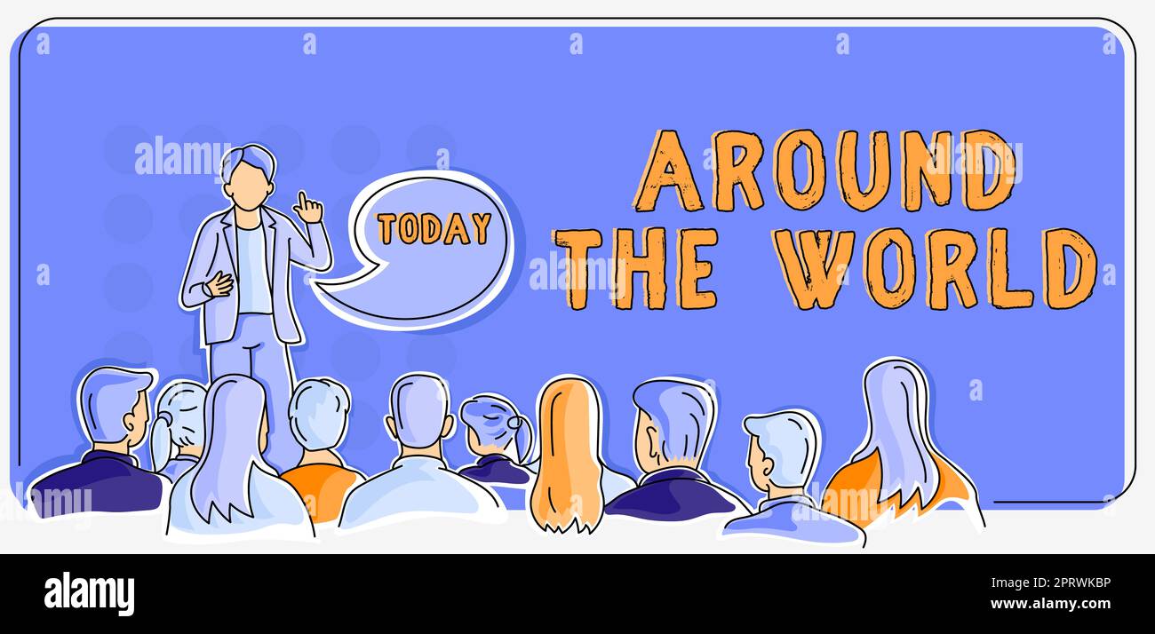 Hand writing sign Around The Worldsaying that something available all ...