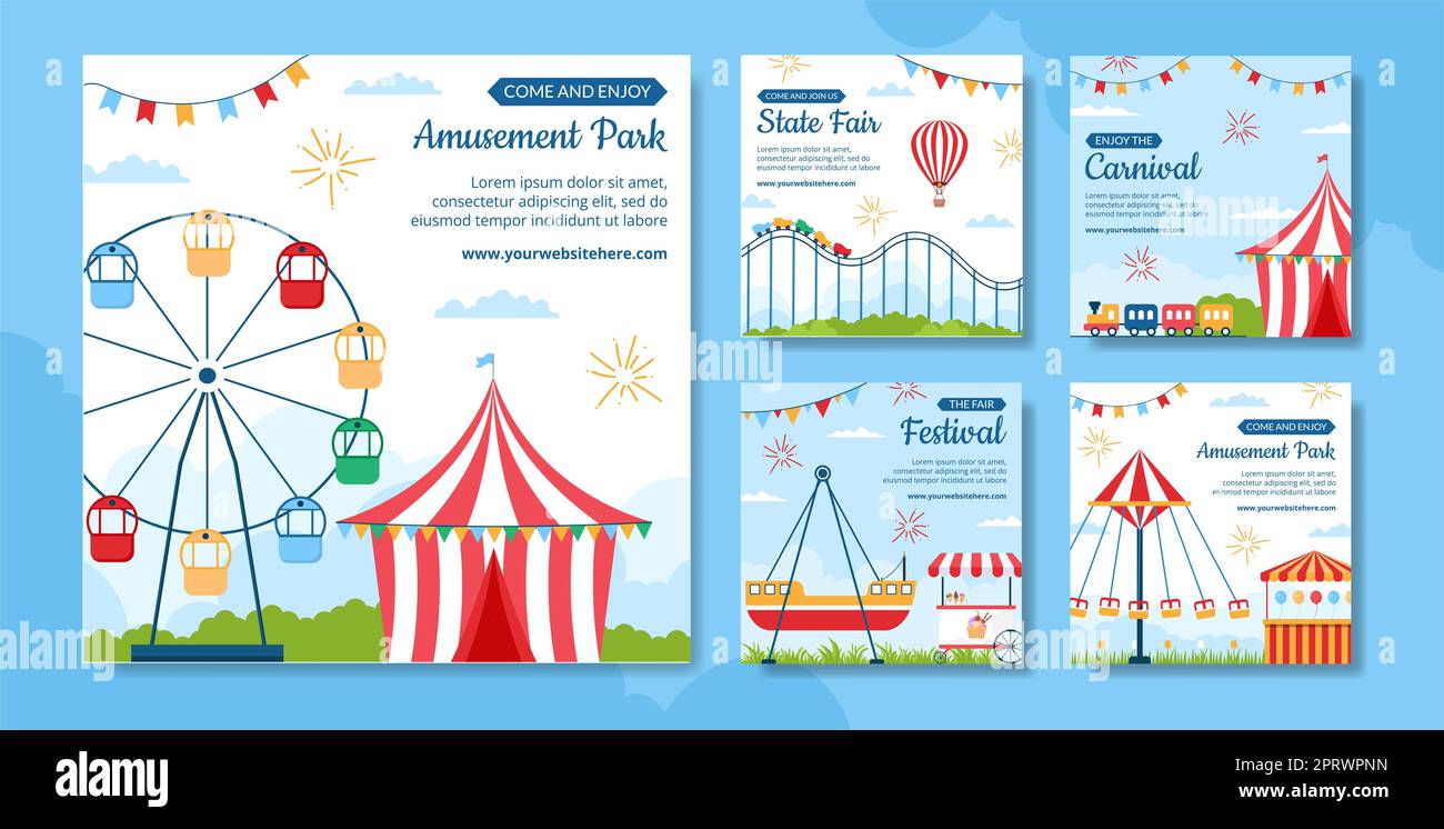 Amusement Park Carnival Social Media Post Template Hand Drawn Cartoon ...