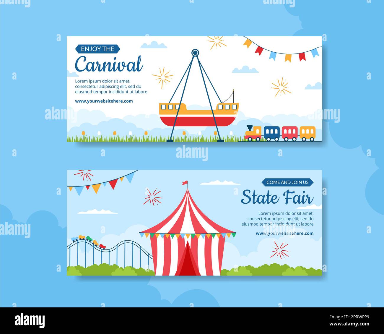 Amusement Park Carnival Horizontal Banner Template Hand Drawn Cartoon ...