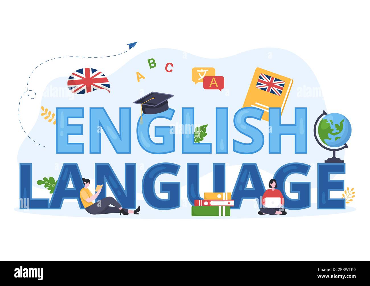 Language School Template Hand Drawn Cartoon Flat Illustration of Online ...