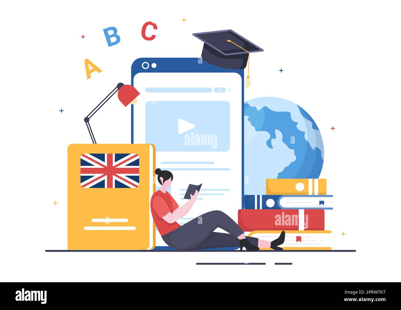 Language School Template Hand Drawn Cartoon Flat Illustration of Online ...