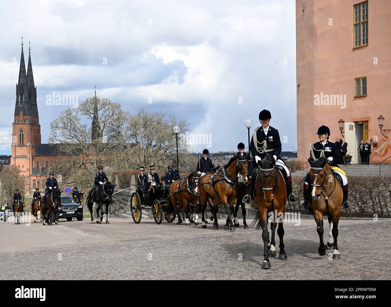 Sweden's King Carl XVI Gustaf and Queen Silvia ride in a horse drawn ...