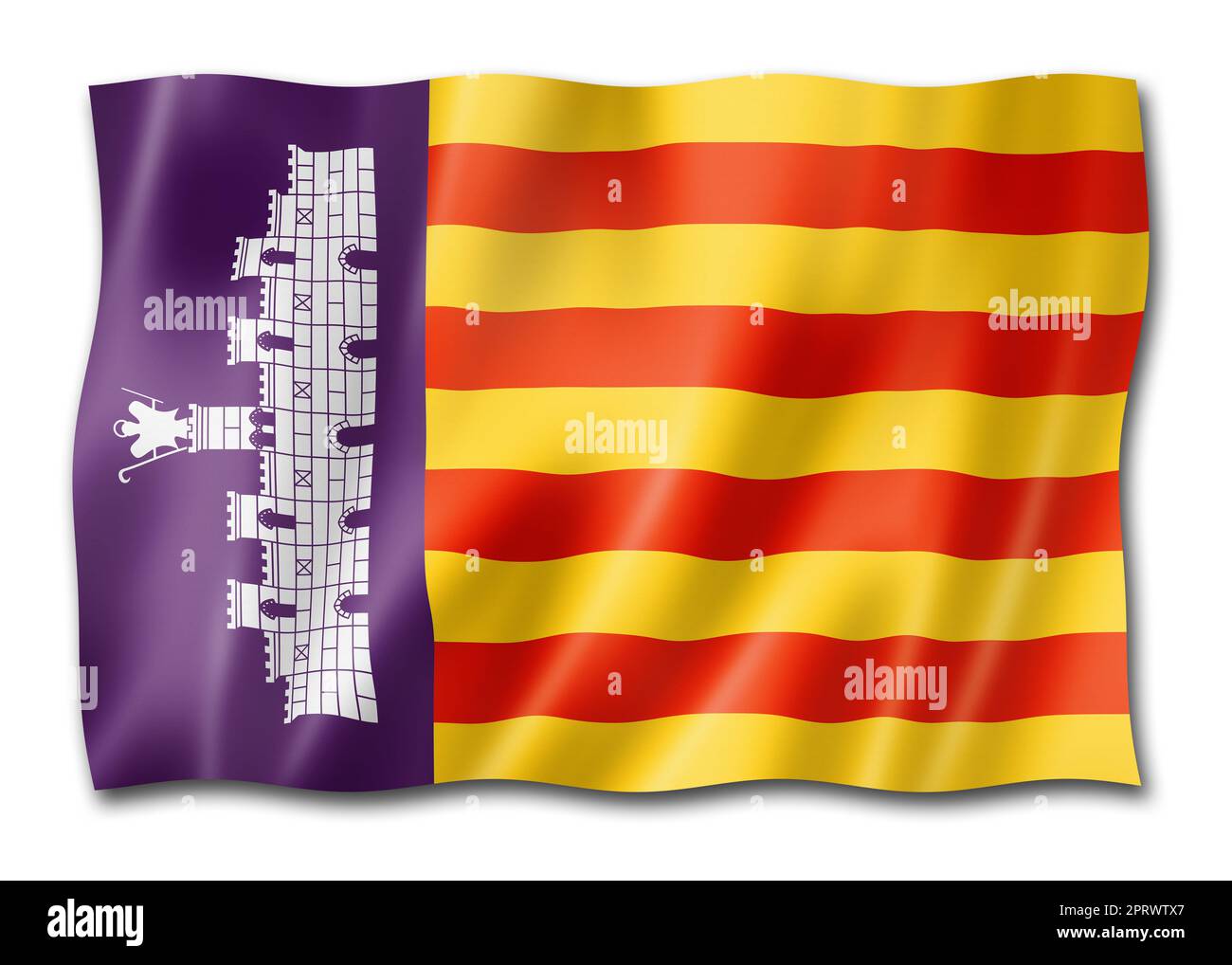Mallorca, Balearic islands flag, Spain waving banner collection. 3D ...