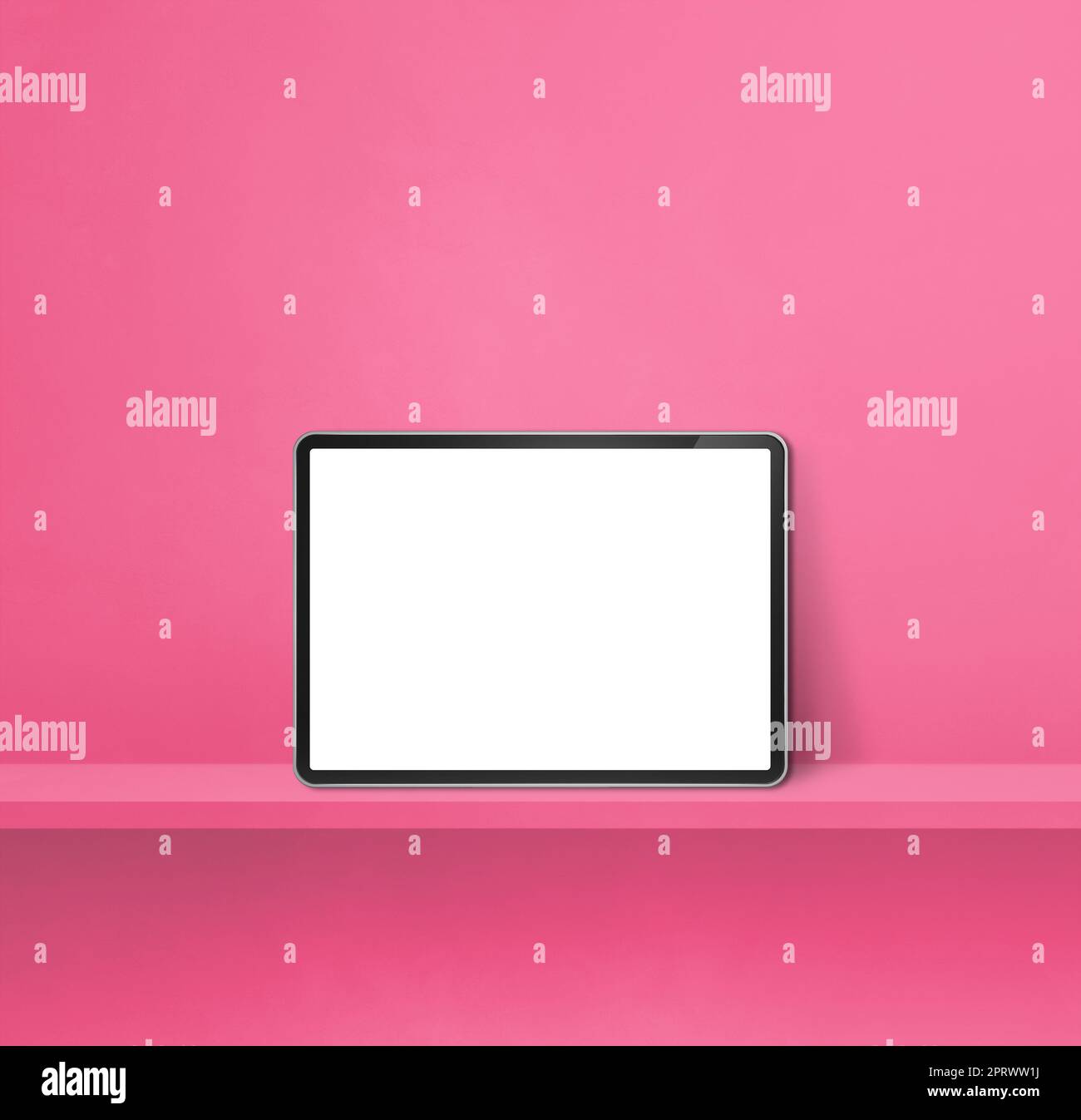 Digital tablet pc on pink wall shelf. Square background banner Stock ...