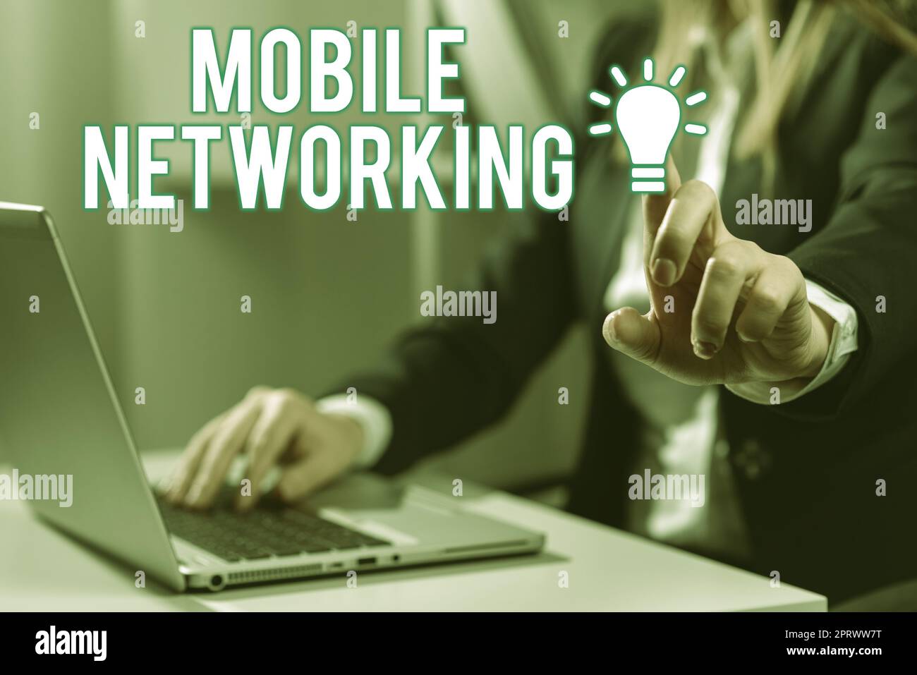 Text caption presenting Mobile NetworkingCommunication network where ...