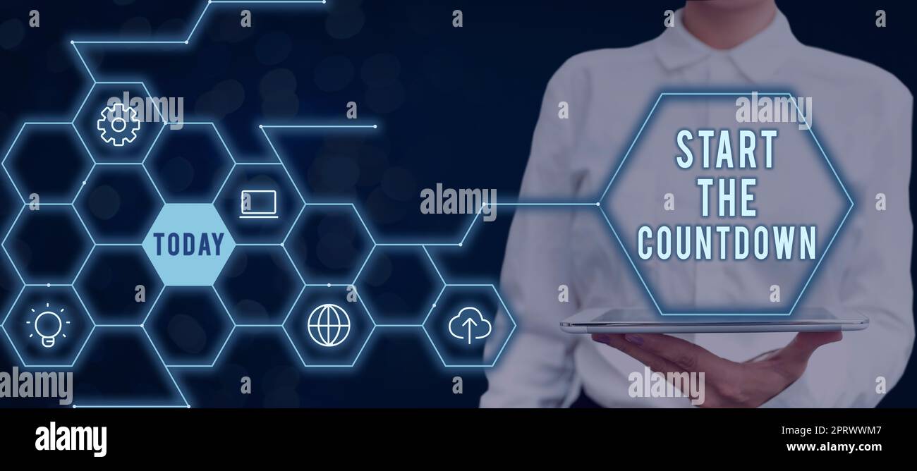 Conceptual caption Start The Countdown. Business showcase Sequence of ...