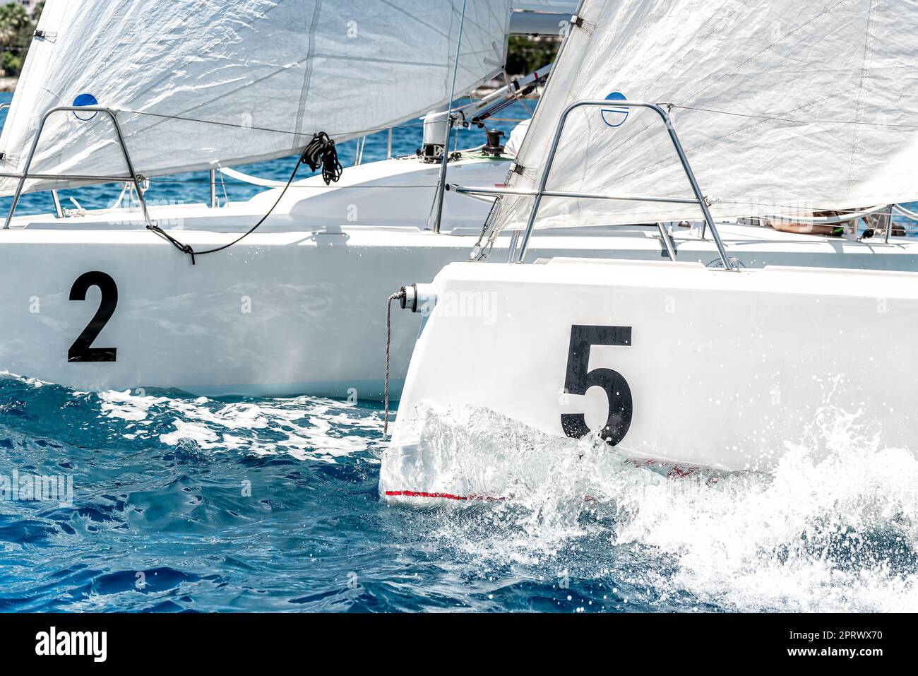 Close-up of keelboat yacht during sailing regatta competition Stock ...