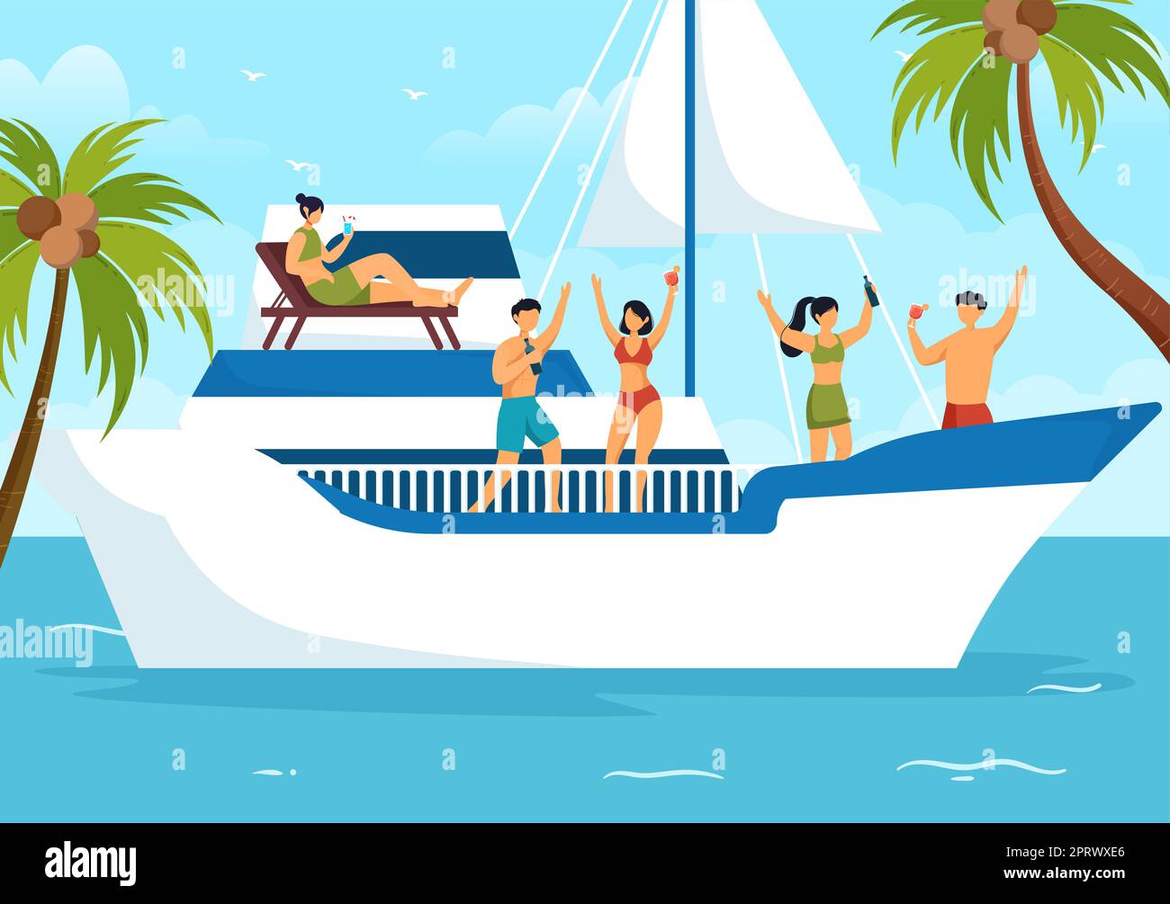 Yachts Template Hand Drawn Cartoon Flat Illustration with People ...