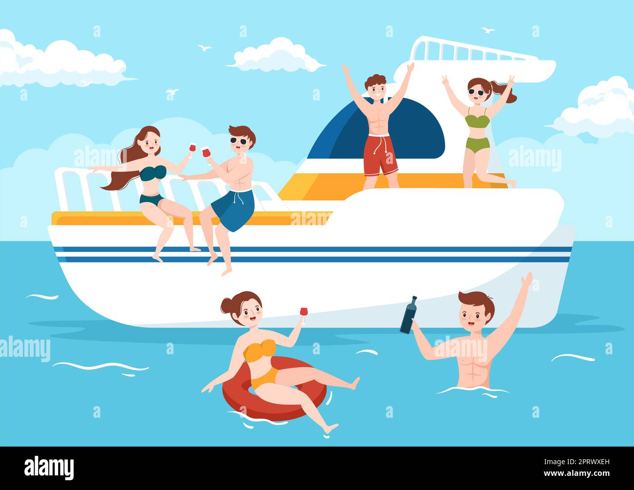 Yachts Template Hand Drawn Cartoon Flat Illustration with People ...