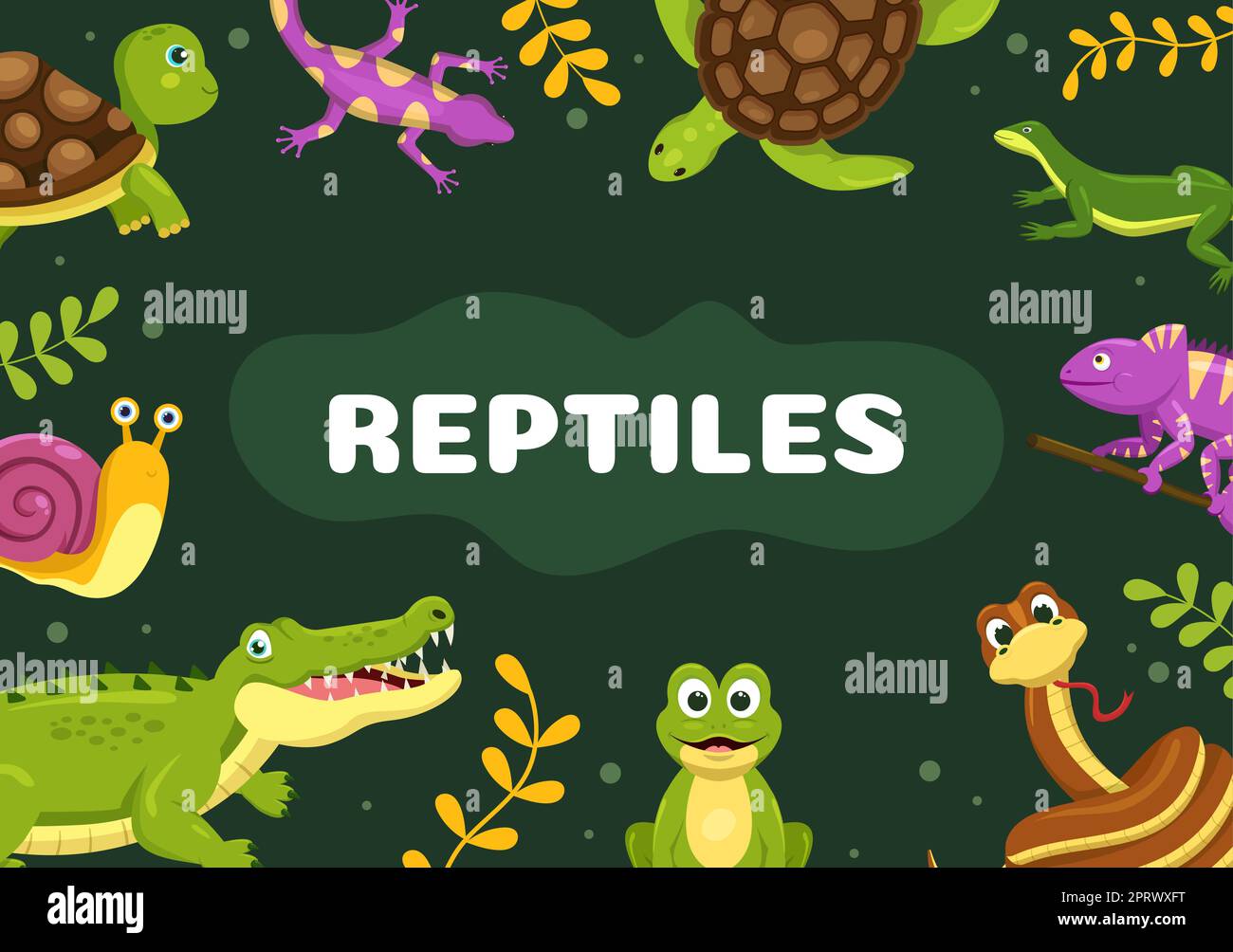Set of Animal Reptile Template Hand Drawn Cartoon Flat Illustration ...