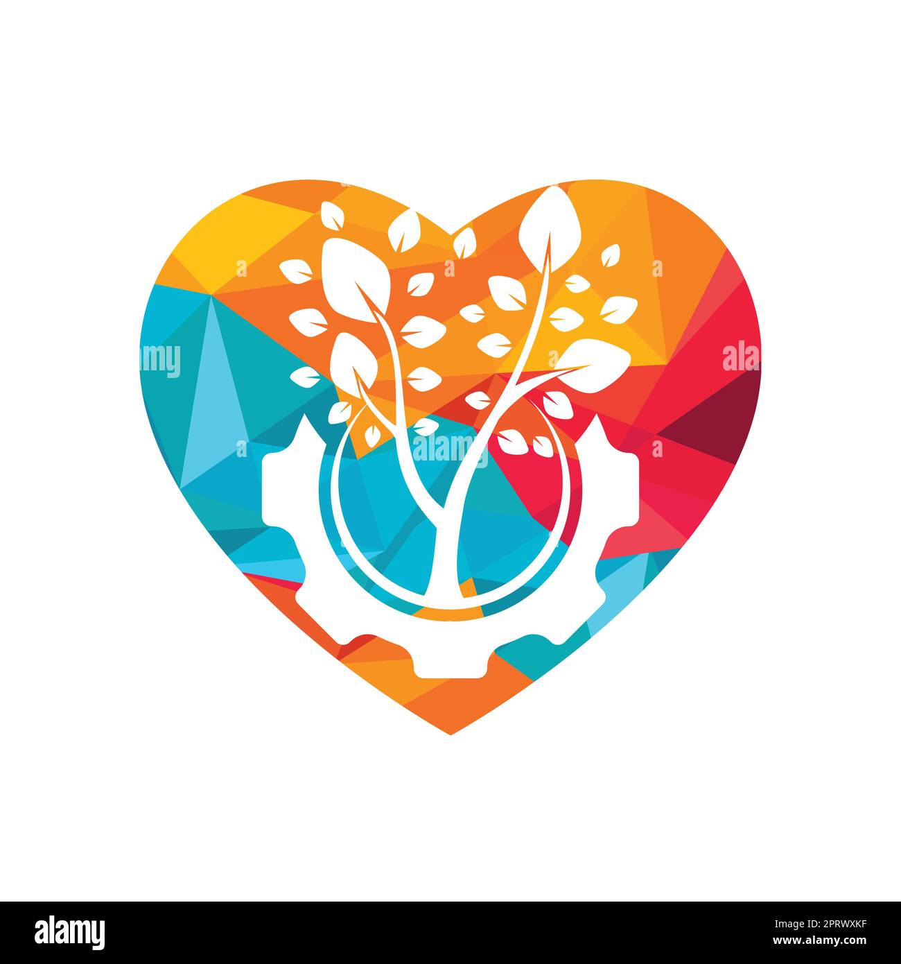 Gear tree vector logo design template. Modern nature technology logo. Green eco tech and ...