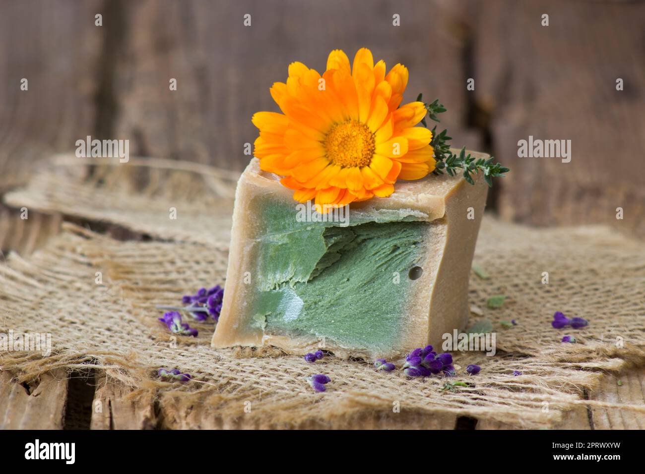 Natural handmade soap with calendula (pot marigold Stock Photo - Alamy