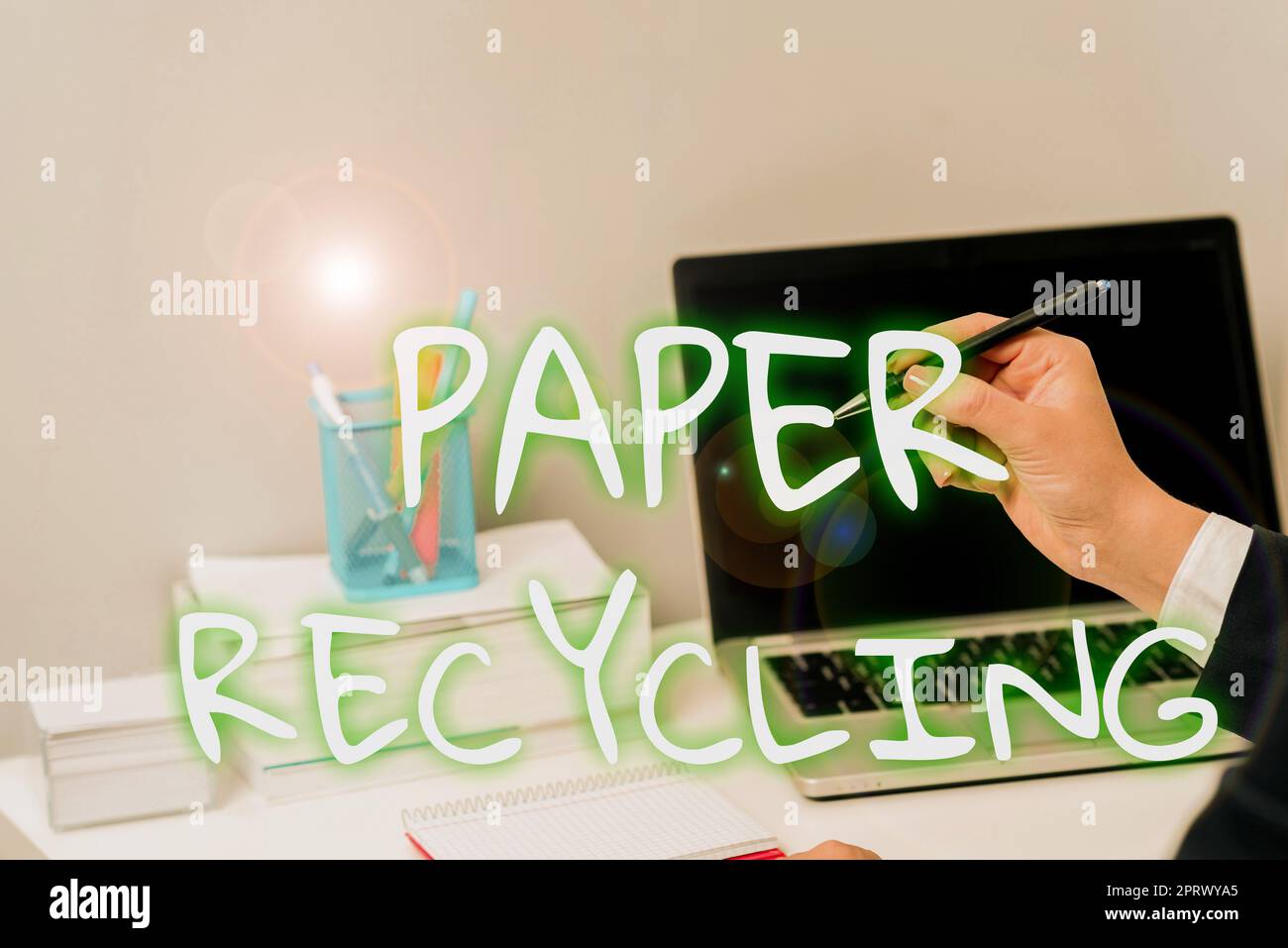 Writing displaying text Paper RecyclingUsing the waste papers in a new ...