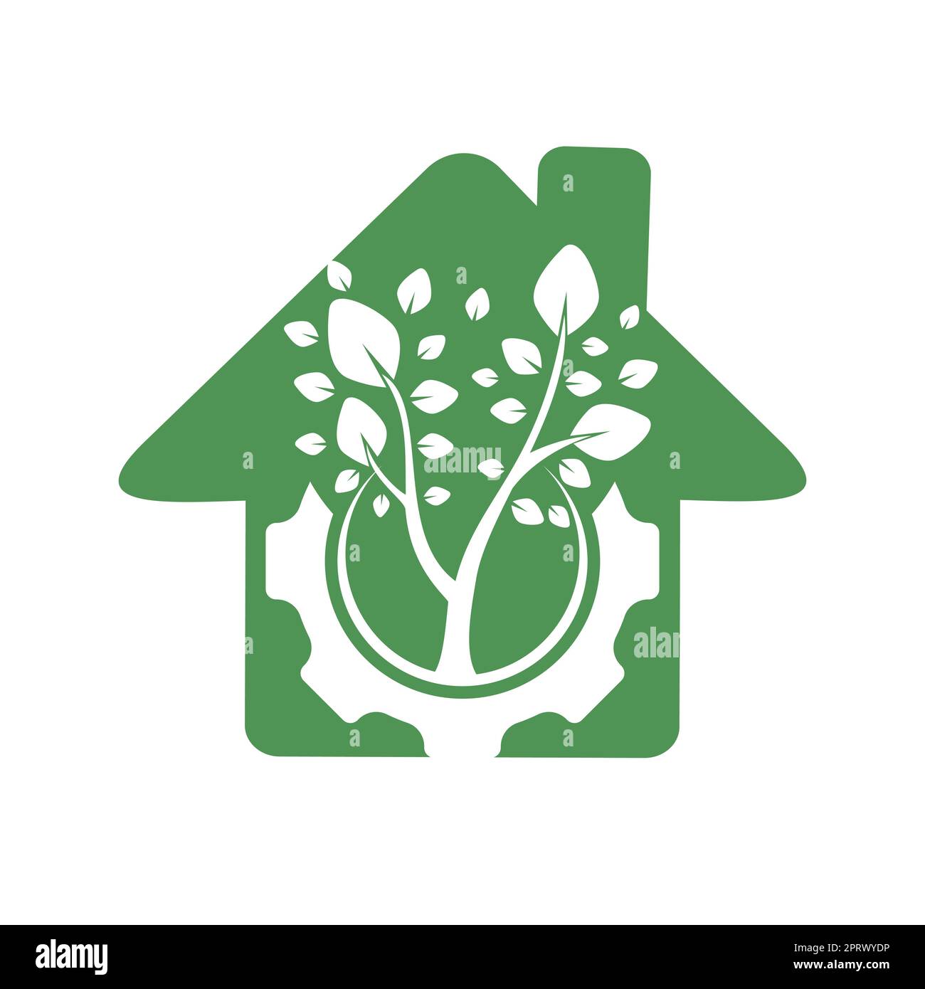 Gear tree vector logo design template. Modern nature technology logo. Green eco tech and ...