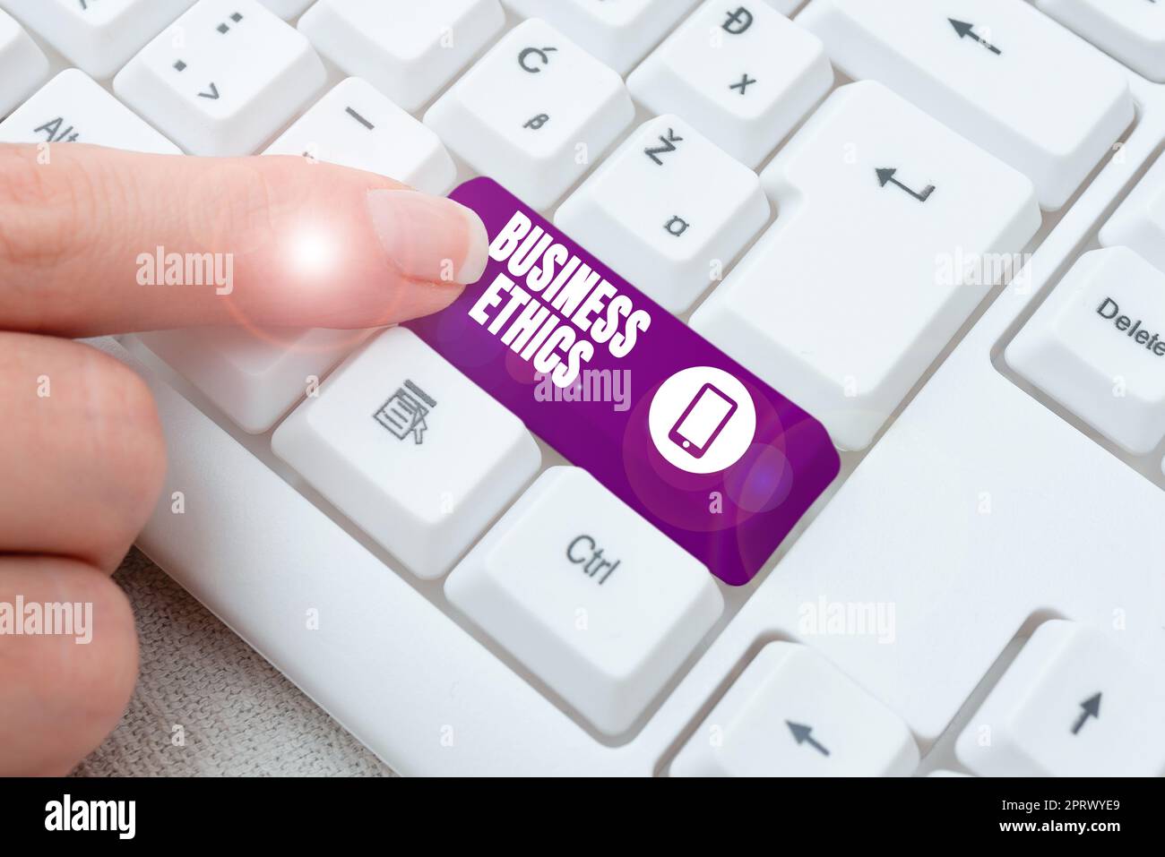 Sign displaying Business EthicsMoral principles that guide the way a ...