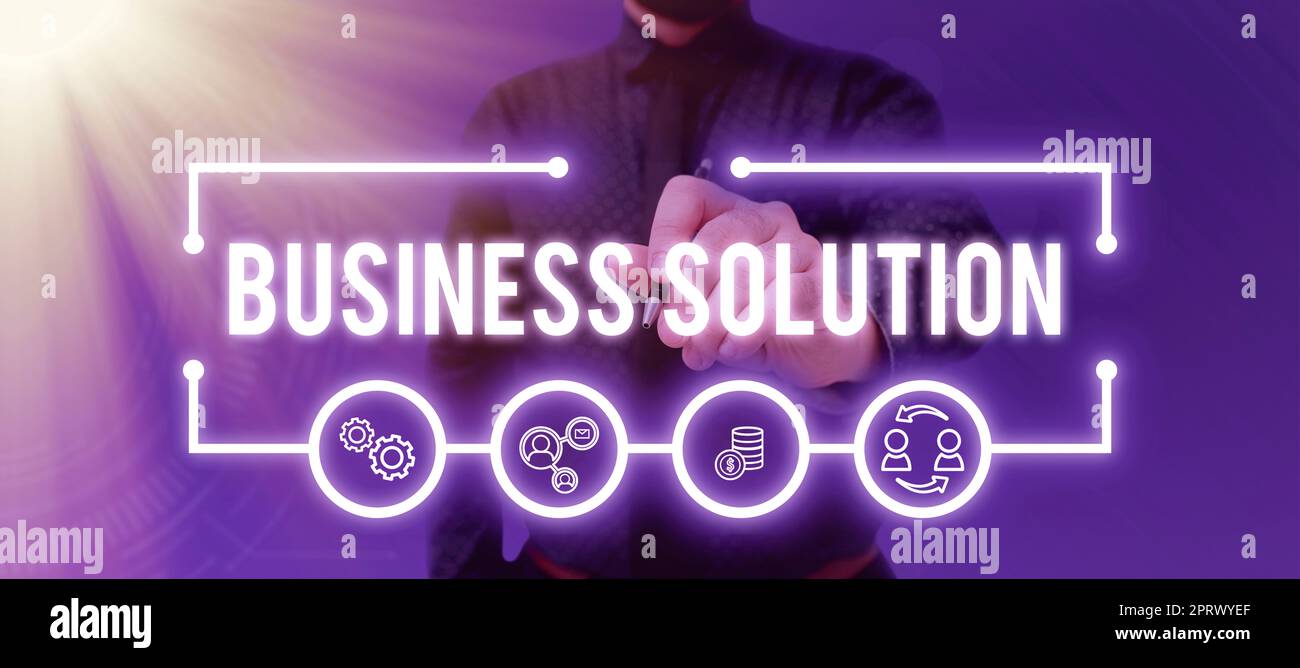 Sign displaying Business SolutionServices that include strategic ...