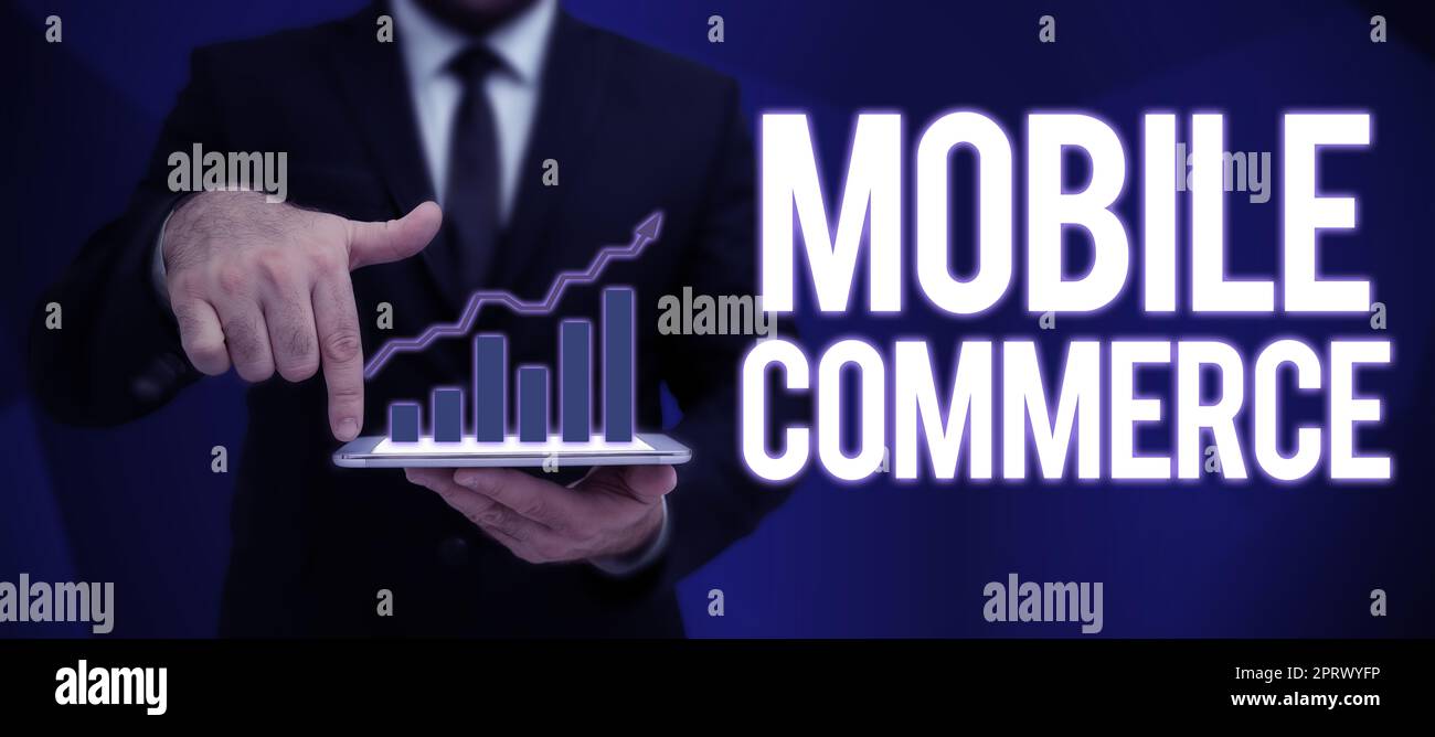 Text Caption Presenting Mobile Commerceusing Mobile Phone To Conduct Commercial Transactions