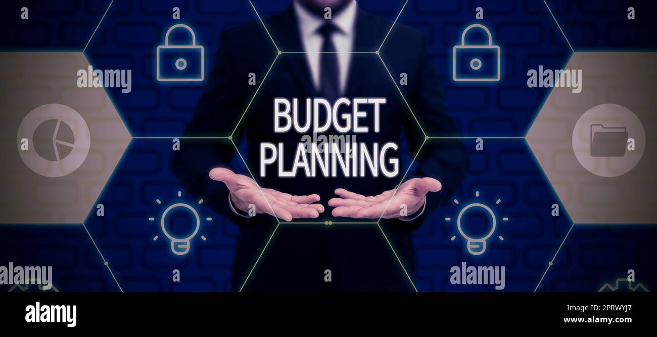 Text sign showing Budget PlanningThe written description about current ...
