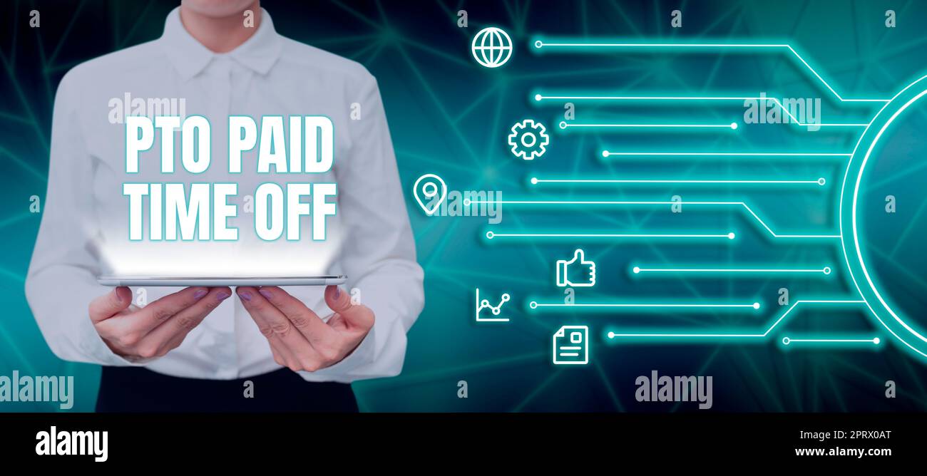 Hand writing sign Pto Paid Time OffEmployer grants compensation for ...