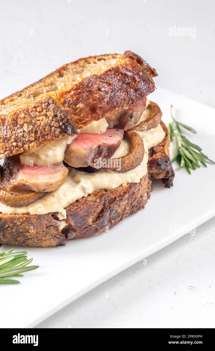 Sandwich with beef steak and mushrooms Stock Photo - Alamy