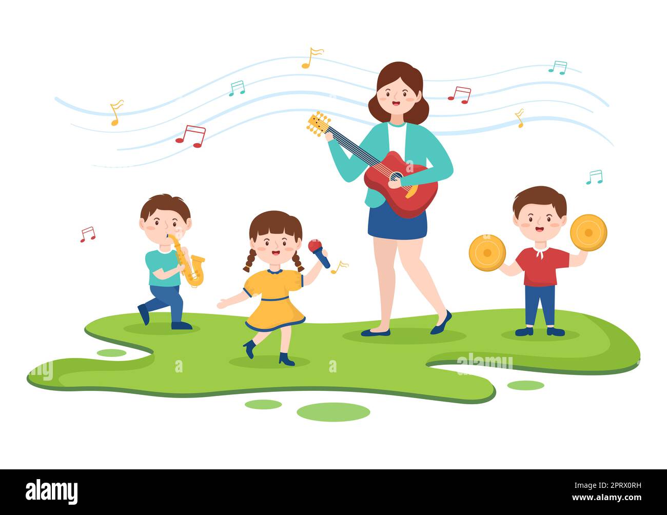 Music School Template In Hand Drawn Cartoon Flat Illustration Playing ...