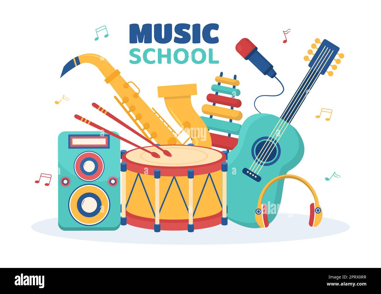 Music School Template In Hand Drawn Cartoon Flat Illustration Playing ...