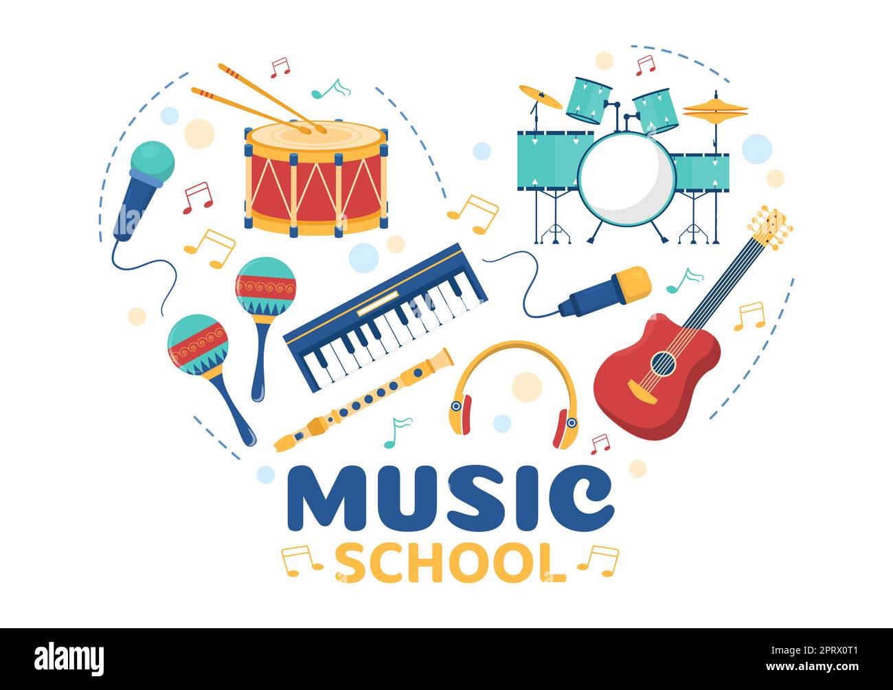 Music School Template In Hand Drawn Cartoon Flat Illustration Playing ...