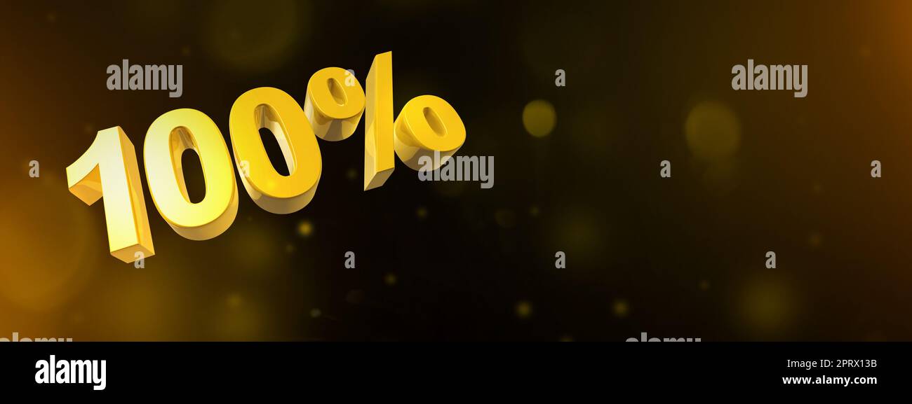 100% gold number and flares. 3D illustration isolated on black ...