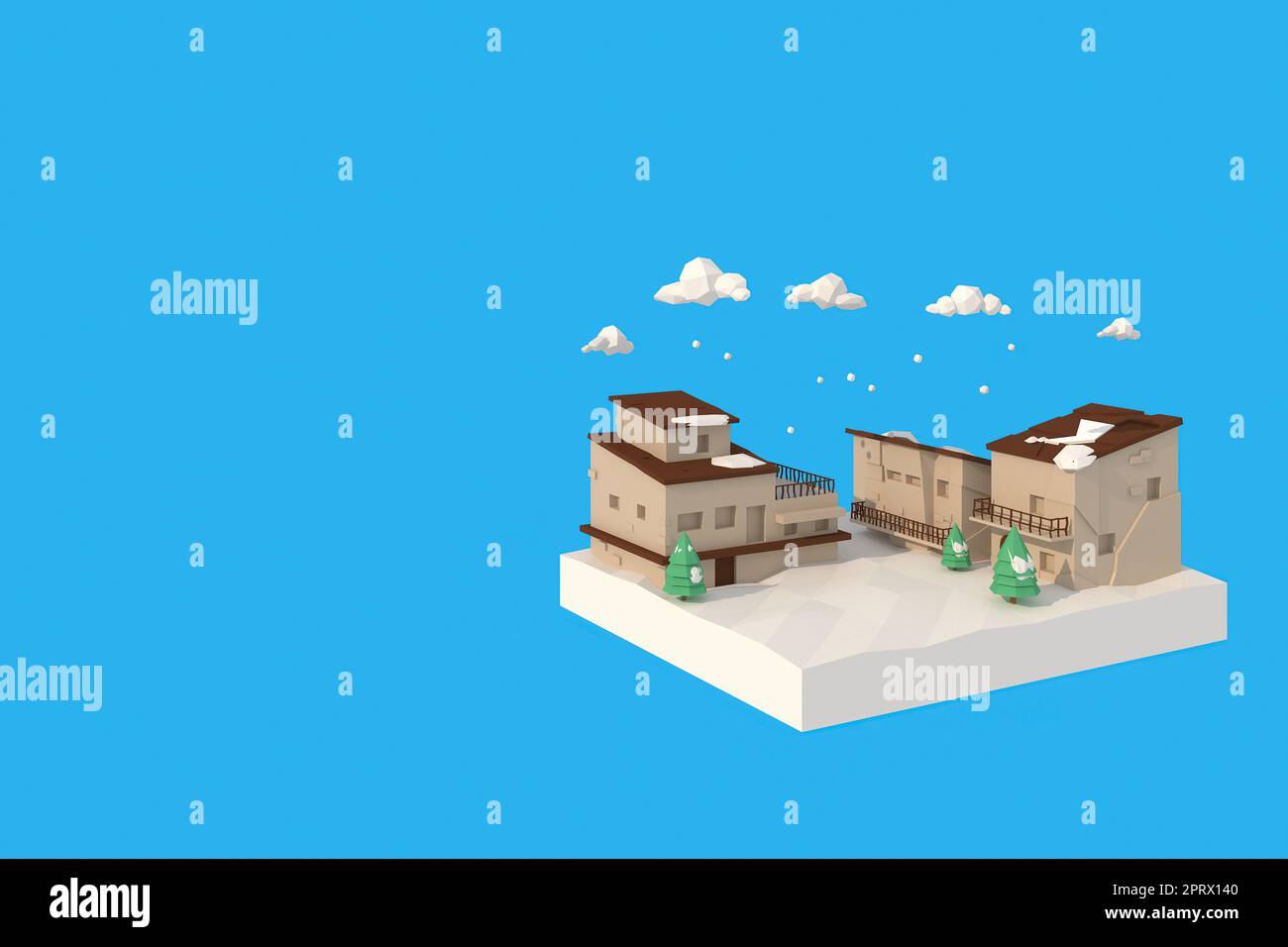 3D illustrator The house in winter. 3d rendering Low Polygon Geometry ...