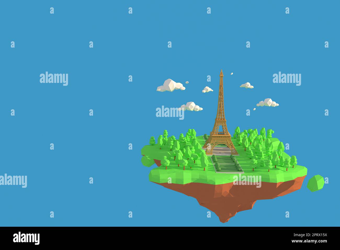 3D illustrator of Eiffel tower in France. 3d rendering Low Polygon ...