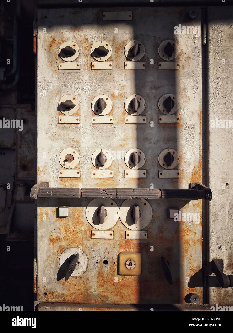Vintage switch control panel with many buttons Stock Photo - Alamy