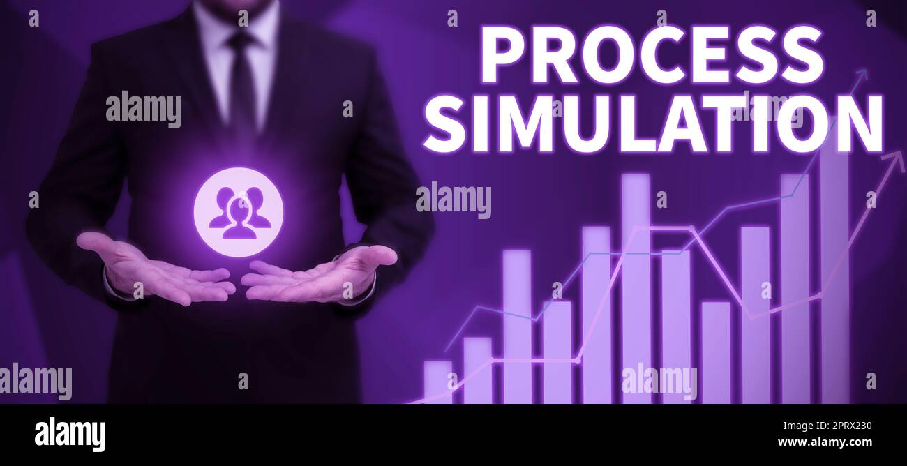 Text sign showing Process SimulationTechnical Representation Fabricated Study of a system ...