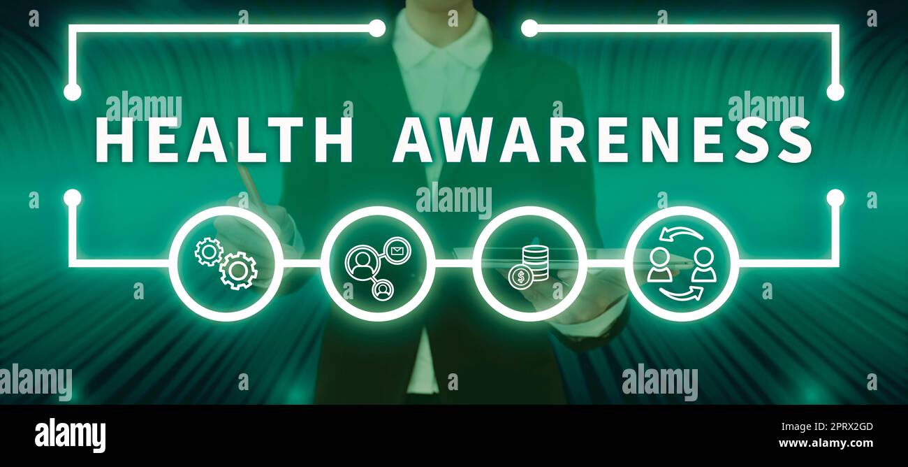 Hand writing sign Health AwarenessPromoting community issues and ...