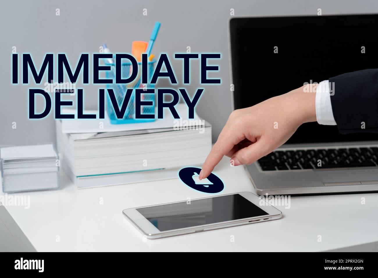Conceptual caption Immediate DeliverySend it Now Custom Procedure to ...