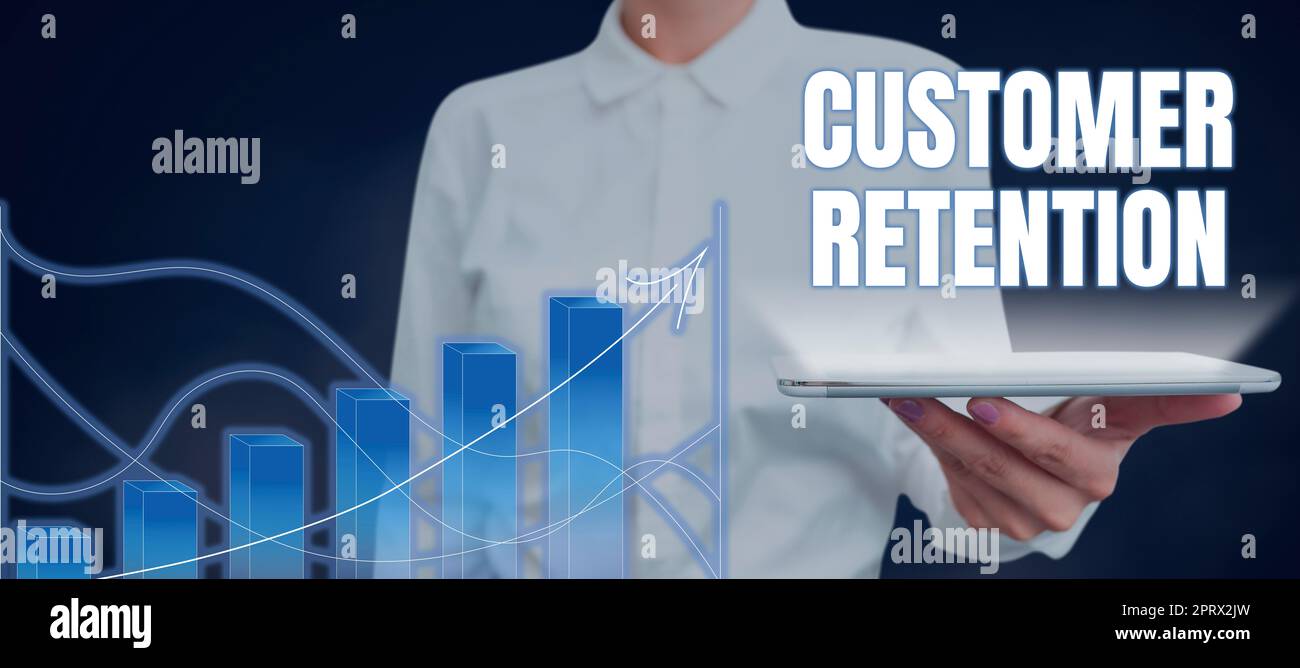 Hand writing sign Customer RetentionKeeping loyal customers Retain many ...