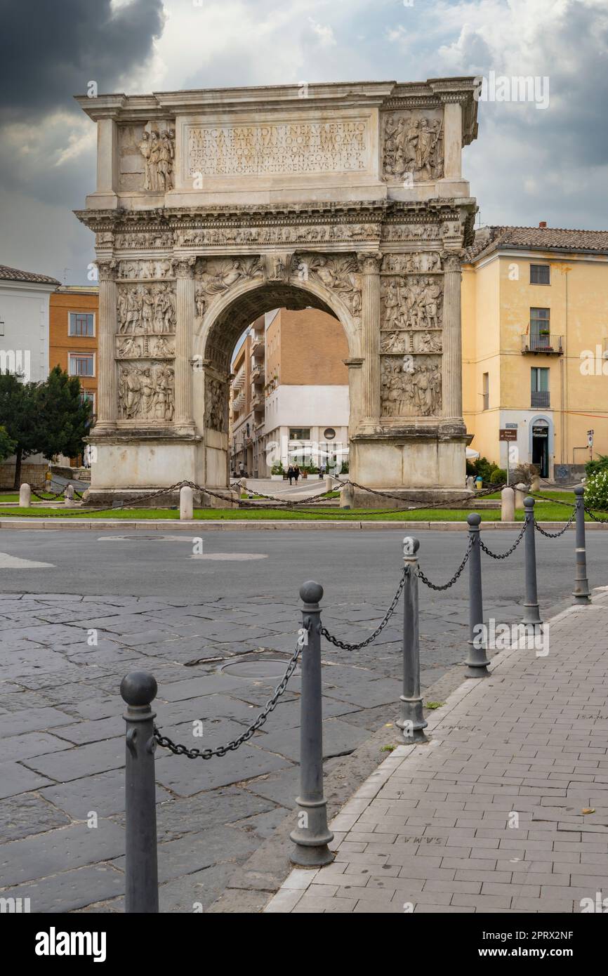 Arch of Trajan, ancient Roman triumphal arch, Benevento, Campania ...