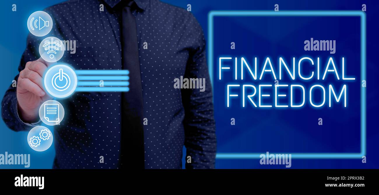 Text showing inspiration Financial FreedomHaving money Free from worry ...